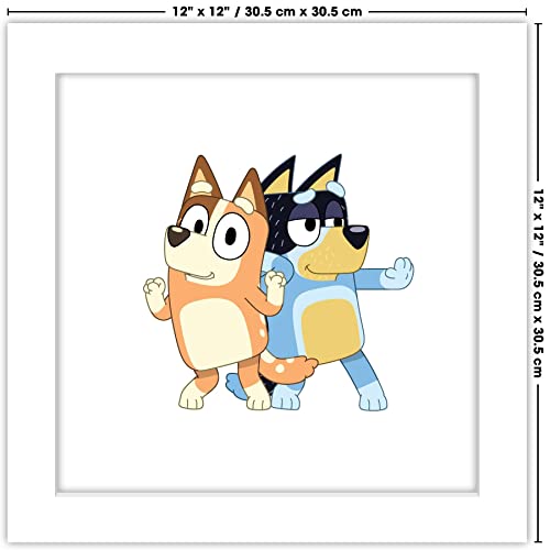 Trends International Gallery Pops Bluey - Bandit and Chilli Graphic Wall Art, White Framed Version, 12'' x 12''