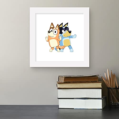 Trends International Gallery Pops Bluey - Bandit and Chilli Graphic Wall Art, White Framed Version, 12'' x 12''