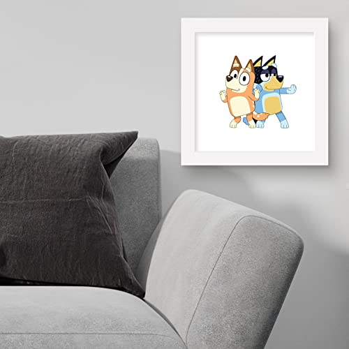 Trends International Gallery Pops Bluey - Bandit and Chilli Graphic Wall Art, White Framed Version, 12'' x 12''