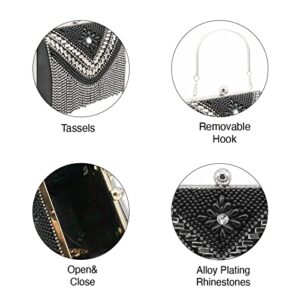 Olixi Rhinestone Evening Clutch Handbag for Women, Sparkly Crystal Luxury Glitter Bag, Bling Sparkling Tassel Fashion Purse with Chain for Wedding Party Prom Cocktail and Formal