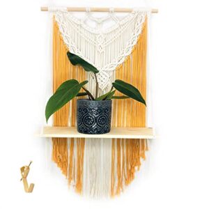 plantersam wall hanging floating macrame with removable shelf – 100% cotton macrame hanger shelf for indoor plants – plant hanger for aesthetic room decor included hardware (orange)