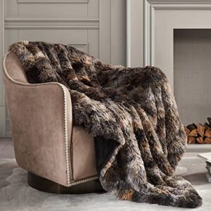 bedfolks faux fur throw blanket – fuzzy plush soft sherpa fleece blanket, fluffy cozy throw blankets for couch, sofa, bed, tie dye black thick comfy blankets and throws, 50 x 60 inches