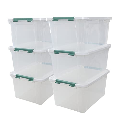 Qskely 6-Pack 35 L Plastic Storage Box, Latch Storage Box with Lids