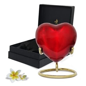 red heart cremation urn – heart keepsake urn for human ashes with premium box & heart urn stand – handcrafted red urn for ashes – small heart shaped urn – mini urn for your loved ones