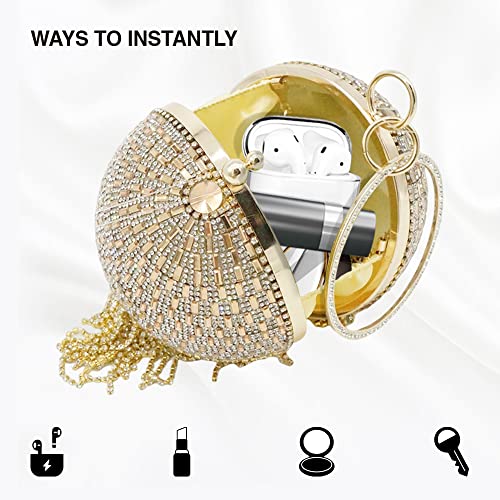 Olixi Women Evening Handbag, Round Ball Luxury Crystal Tassel Clutch Purse Rhinestone Hand bag for Wedding Party