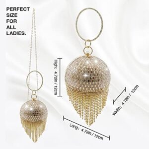 Olixi Women Evening Handbag, Round Ball Luxury Crystal Tassel Clutch Purse Rhinestone Hand bag for Wedding Party