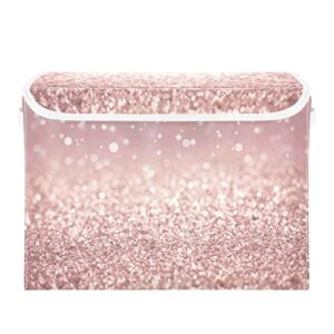 keepreal rose gold glitter texture storage basket bin with lid, large cube storage box collapsible storage organizer for home office closet – 16.5 l x 12.6 w x 11.8 h