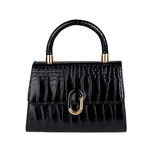 Dochais Tote Bag for Women, Crocodile Crossbody Handbags Small Tote Bag with Adjustable Strap Trendy Top Handle Shoulder Bag- Black