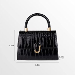 Dochais Tote Bag for Women, Crocodile Crossbody Handbags Small Tote Bag with Adjustable Strap Trendy Top Handle Shoulder Bag- Black