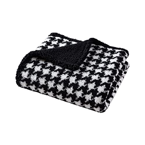 Betsey Johnson- Throw Blanket, Ultra Soft Plush Sherpa Home Décor, Reversible All Season Bedding (Houndstooth Black, 50 x 60)