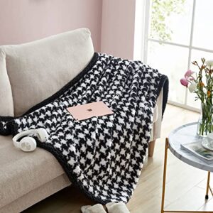 Betsey Johnson- Throw Blanket, Ultra Soft Plush Sherpa Home Décor, Reversible All Season Bedding (Houndstooth Black, 50 x 60)