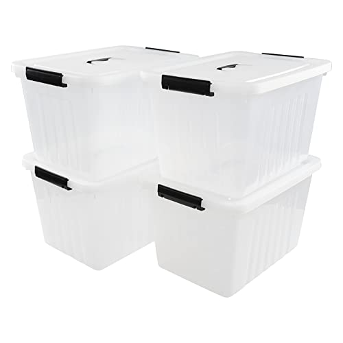 Uumitty 4-Pack 25 Quart Storage Boxes, Plastic Storage Latch Bin, Clear