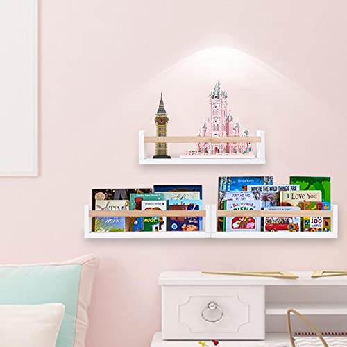 AZSKY Nursery Wall Décor Shelves White Floating Bookshelves for Baby and Kids Room 16 Inch Book Organizer Storage Ledge Long Display Floating Shelves for Toys CDs Dolls Picture Frames a Set of 3