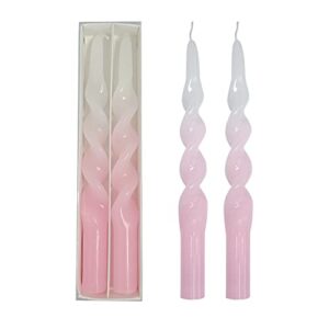 two-color gradient spiral taper candles set of 2 handmade twisted long candle 10inch colored unscented candles home decor for dinner party and wedding atmosphere (white&pink)