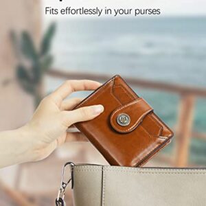 BOSTANTEN Women Leather Wallet Small RFID Blocking Bifold Zipper Pocket Wallet Card Case with ID Window Brown