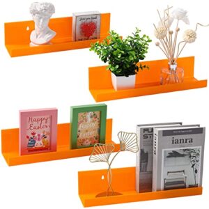 namalu 4 pcs acrylic floating shelves 15″ wall mounted floating bookshelf for kids room orange display ledge wall shelves for bathroom bedroom living room kitchen organizer