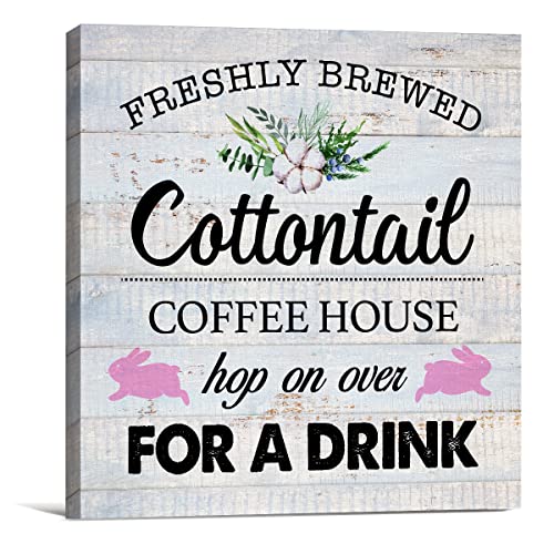 Lameila Kitchen Easter Quote Sign Wall Art Prints Canvas Painting Freshly Brewed Cottontail Coffee House Print Easter Country Home Decor 8" x 8"