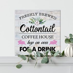 Lameila Kitchen Easter Quote Sign Wall Art Prints Canvas Painting Freshly Brewed Cottontail Coffee House Print Easter Country Home Decor 8" x 8"