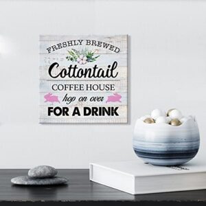 Lameila Kitchen Easter Quote Sign Wall Art Prints Canvas Painting Freshly Brewed Cottontail Coffee House Print Easter Country Home Decor 8" x 8"