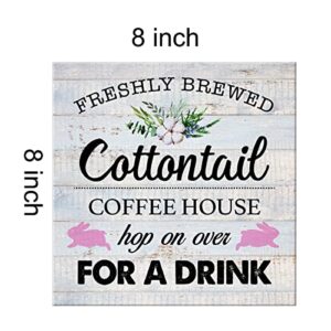 Lameila Kitchen Easter Quote Sign Wall Art Prints Canvas Painting Freshly Brewed Cottontail Coffee House Print Easter Country Home Decor 8" x 8"