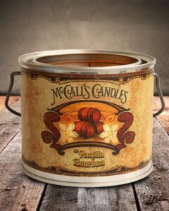 mccall’s candles | vanilla bourbon highly scented & long lasting | metal antique can | hand-painted label artwork| premium wax & fragrance | made in the usa | 22 oz