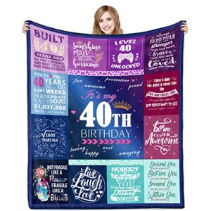 40th birthday gifts for women blanket 60x50in, 40th birthday gifts for her, 40th birthday decorations for women, 40 year old birthday gifts for women sister wife mom soft warm throw blanket