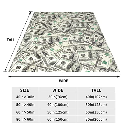 Money Throw Blanket, 100 Dollar Bill Fleece Blankets 50x40 Inch Lightweight Super Soft Cozy Warm Bed Blanket for Kids Adults All Season Use