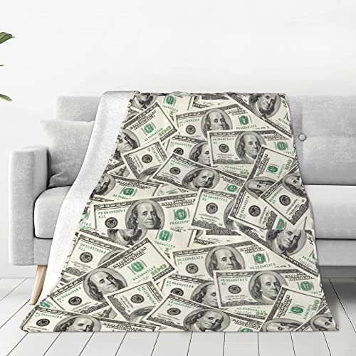 Money Throw Blanket, 100 Dollar Bill Fleece Blankets 50x40 Inch Lightweight Super Soft Cozy Warm Bed Blanket for Kids Adults All Season Use