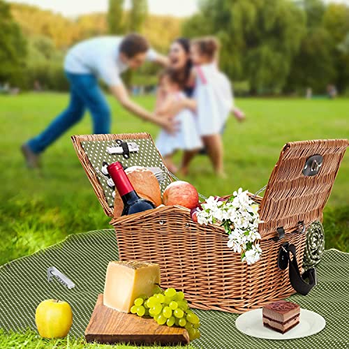 Picnic Basket for 4, Willow Picnic Basket Set with Insulated Cooler Compartment, Waterproof Blanket and Cutlery Service Kit for Camping, Outdoor