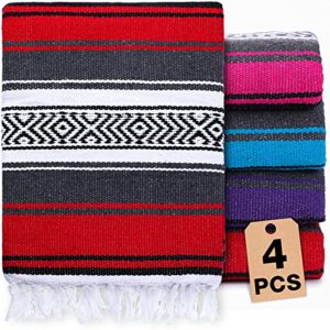 4 pcs mexican blankets bulk handwoven mexican yoga blanket towel colorful falsa serape woven throw blanket boho mexican beach blankets for outdoor camping beach picnic travel home (multicolor)