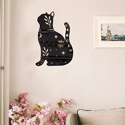 YUAB Cat Shaped Shelf | Cat Wall Crystal Shelf | Creative Cat Crystal Shelf Decorative for Living Room, Dining Room, Bedroom, Black