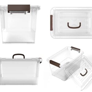 WYT 7-Quart Clear Plastic Storage Latch Box/Bins, 3-Pack Storage Organizer Box with Brown Latching Handle and Lid, 7-Litre