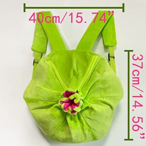 15.74” Green Plush Backpack Plant Flower Bag Cute Kawaii Funny Bag Purse Anime Game Gift for Adults Mens Women