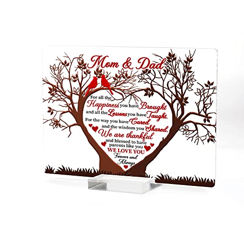 ARTSYWIX Mom & Dad Gifts from Daughter Son, To My Parents Acrylic Plaque w/ Stand, Thank You Mom & Dad Keepsake, Grateful Gift for Parents Mother-in-law, Bonus Mom Stepdad Present, Gift for Anniversary