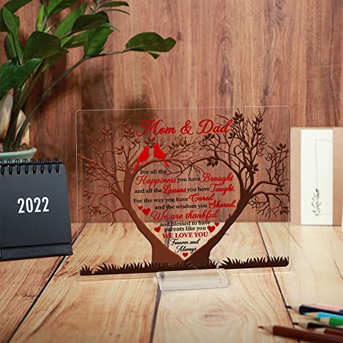 ARTSYWIX Mom & Dad Gifts from Daughter Son, To My Parents Acrylic Plaque w/ Stand, Thank You Mom & Dad Keepsake, Grateful Gift for Parents Mother-in-law, Bonus Mom Stepdad Present, Gift for Anniversary