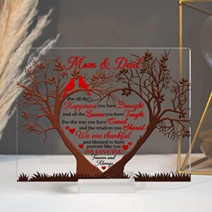 ARTSYWIX Mom & Dad Gifts from Daughter Son, To My Parents Acrylic Plaque w/ Stand, Thank You Mom & Dad Keepsake, Grateful Gift for Parents Mother-in-law, Bonus Mom Stepdad Present, Gift for Anniversary