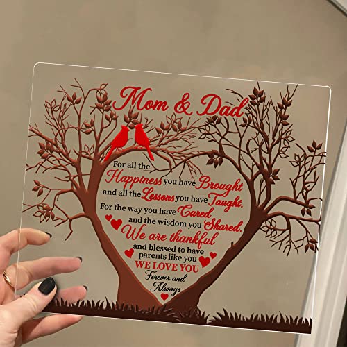 ARTSYWIX Mom & Dad Gifts from Daughter Son, To My Parents Acrylic Plaque w/ Stand, Thank You Mom & Dad Keepsake, Grateful Gift for Parents Mother-in-law, Bonus Mom Stepdad Present, Gift for Anniversary