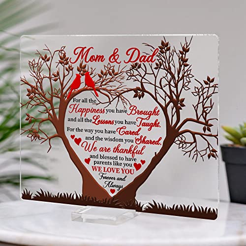 ARTSYWIX Mom & Dad Gifts from Daughter Son, To My Parents Acrylic Plaque w/ Stand, Thank You Mom & Dad Keepsake, Grateful Gift for Parents Mother-in-law, Bonus Mom Stepdad Present, Gift for Anniversary