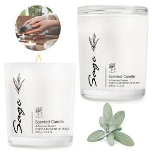 Sage Candles for Cleansing House Negative Energy, Alternative to Smudge Sticks, 22.6 OZ Sage Candles for Home Scented, Sage Smudge Candles for Meditation, Home Cleansing, Smudge Rituals, Pack of 2