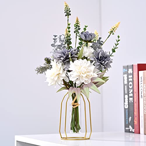 GDSSG Fake Artificial Flowers Arrangements Centerpiece Table Decorations Like Real Silk Flowers Bouquets Wedding Centerpieces for Table Faux White Blue Dahlia Home Kitchen Garden Party Decor