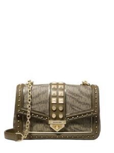 michael kors soho studded large animal print logo shoulder bag (olive)