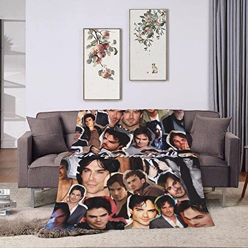 Cute Ian Somerhalder Throw Blanket Super Soft Flannel Air Conditioning Blanket for Halloween Christmas Daily Gift, Suitable for Sofa Bed Car in All Seasons,50×40inch