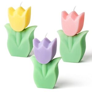 cocnny 3pcs spring tulip candle easter decor, tulip shaped scented candles decorations, flower aesthetic paraffin soy wax stress relief aromatherapy candle for home bedroom birthday gift party favors