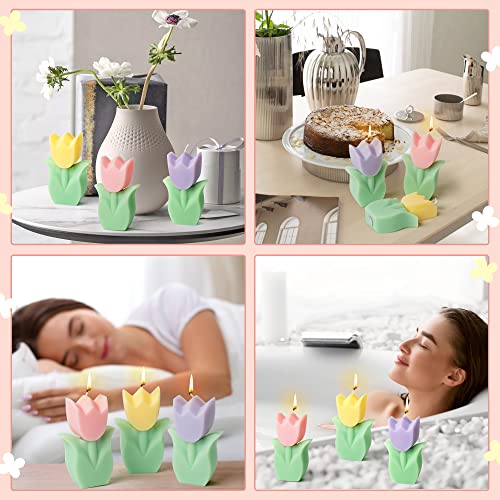 COcnny 3pcs Spring Tulip Candle Easter Decor, Tulip Shaped Scented Candles Decorations, Flower Aesthetic Paraffin Soy Wax Stress Relief Aromatherapy Candle for Home Bedroom Birthday Gift Party Favors