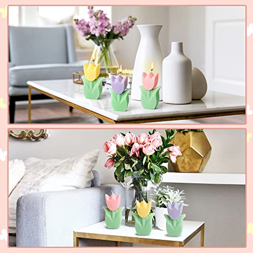 COcnny 3pcs Spring Tulip Candle Easter Decor, Tulip Shaped Scented Candles Decorations, Flower Aesthetic Paraffin Soy Wax Stress Relief Aromatherapy Candle for Home Bedroom Birthday Gift Party Favors