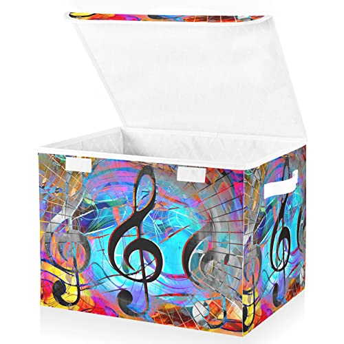 Music Notes Storage Bins with Lids Collapsible Storage Box Basket with Lid Closet Organizer Containers Storage Bins for Clothes for Nursery Baby Clothes Closets