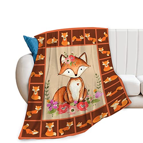 Fox Blanket for Girls Cozy Fluffy Cute Fox Floral Fleece Throw Blanket Soft Warm Plush Fuzzy Cartoon Foxes Animal Lightweight Flannel Gifts Blanket Adult Kids 50"X40"