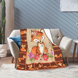 Fox Blanket for Girls Cozy Fluffy Cute Fox Floral Fleece Throw Blanket Soft Warm Plush Fuzzy Cartoon Foxes Animal Lightweight Flannel Gifts Blanket Adult Kids 50"X40"