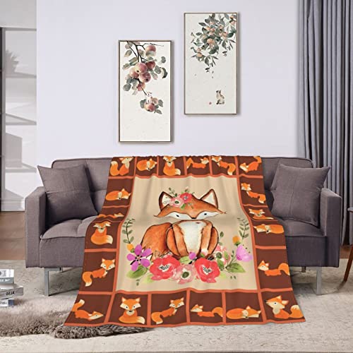 Fox Blanket for Girls Cozy Fluffy Cute Fox Floral Fleece Throw Blanket Soft Warm Plush Fuzzy Cartoon Foxes Animal Lightweight Flannel Gifts Blanket Adult Kids 50"X40"