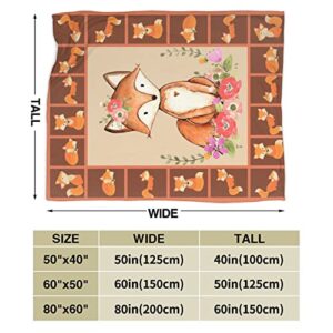 Fox Blanket for Girls Cozy Fluffy Cute Fox Floral Fleece Throw Blanket Soft Warm Plush Fuzzy Cartoon Foxes Animal Lightweight Flannel Gifts Blanket Adult Kids 50"X40"